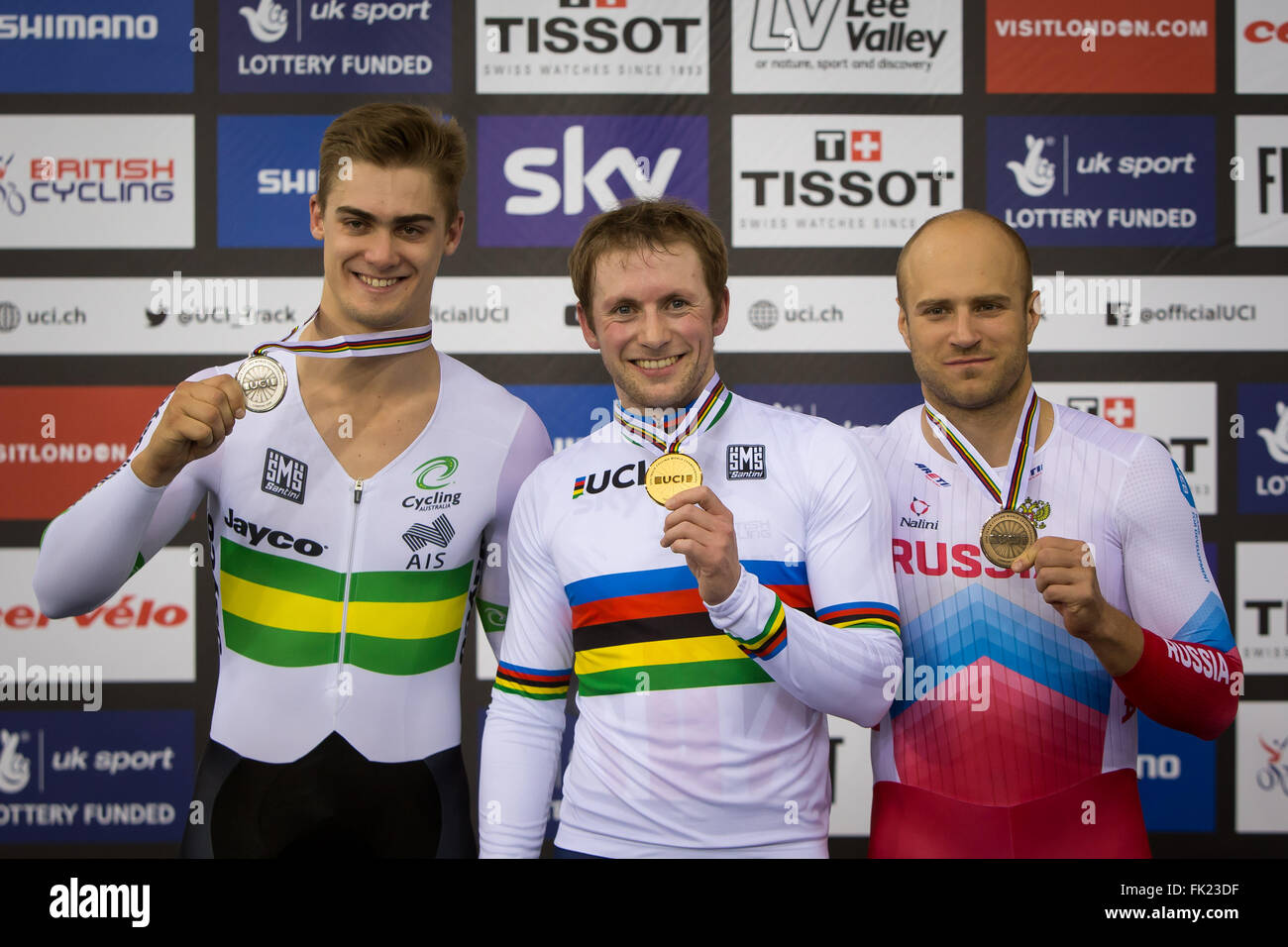 London, Gold medalist Jason Kenny (C) of Great Britain and Bronze ...