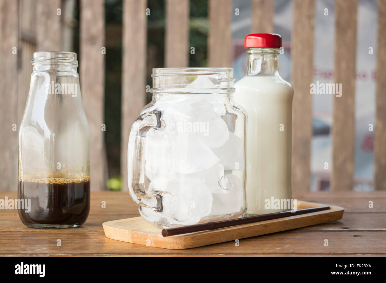 Homemade iced coffee ingredient on wooden table, stock photo Stock ...