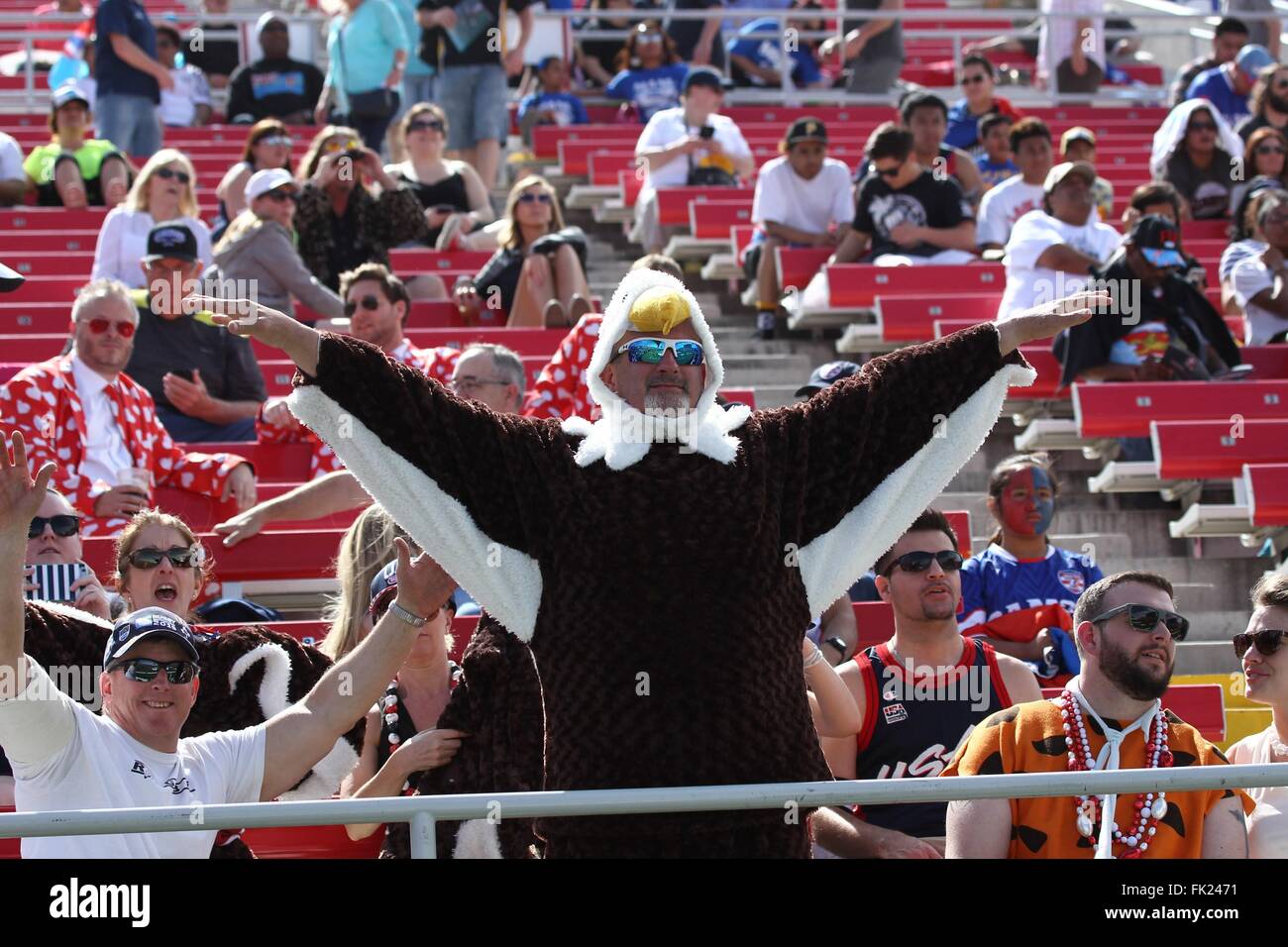 Las Vegas, NV, USA. 5th Mar, 2016. USA rugby fan wearing Eagle costume ...