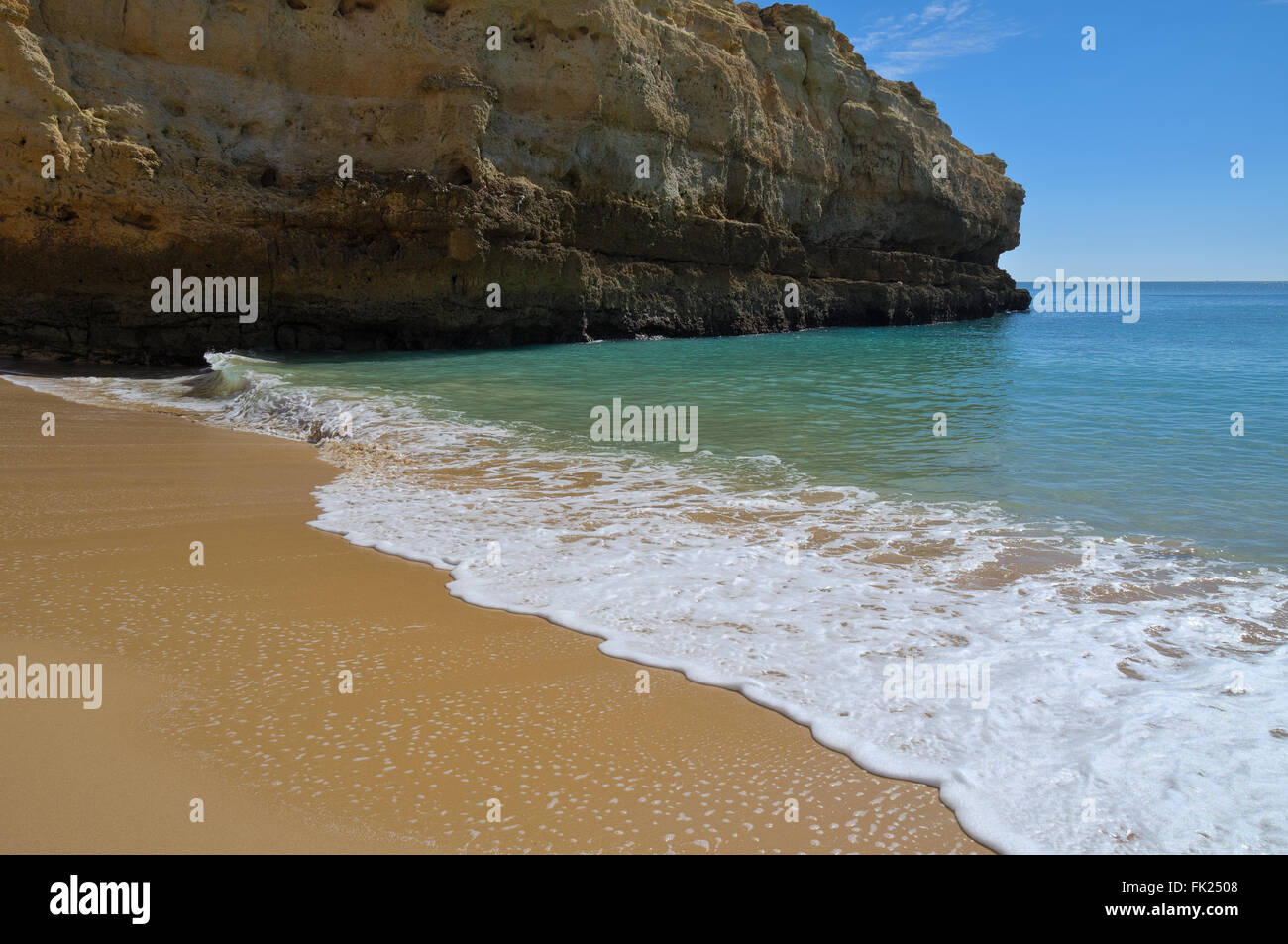 Beach scene in Albandeira Beach. Porches, Algarve, Portugal Stock Photo ...
