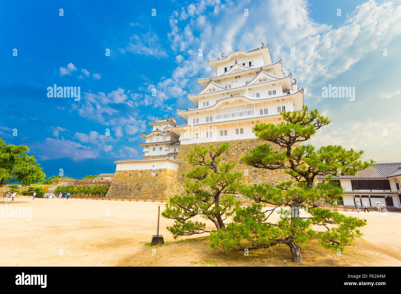 Trees in foreground of inside keep courtyard at base retaining wall on ...