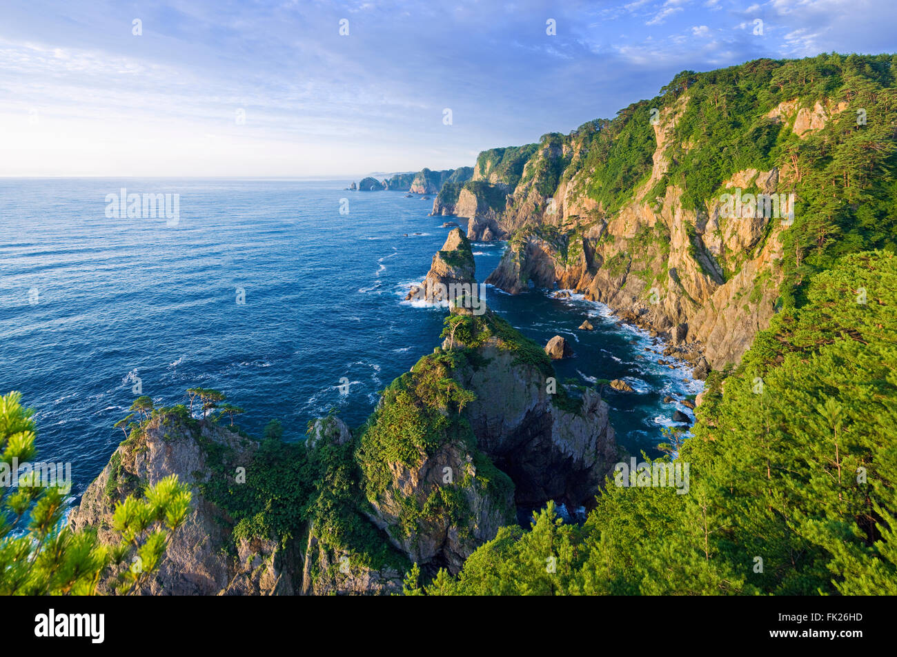 The cliffs at Kitayamazaki on the Rikuchu Coast at first light, Iwate ...
