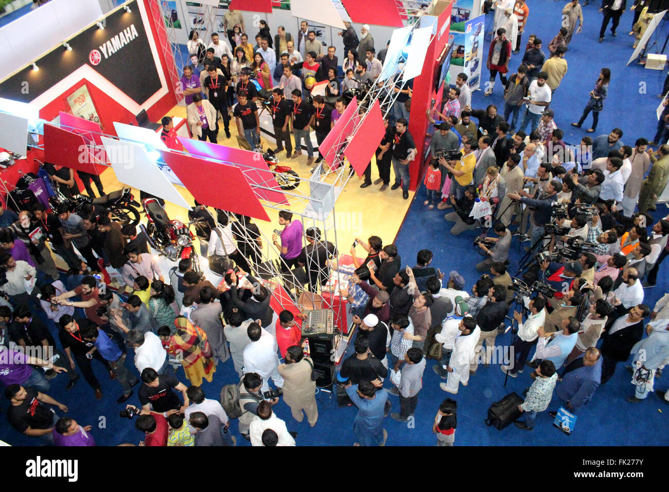 Lahore. 5th Mar, 2016. People visit Yamaha booth at Pakistan Auto Show ...