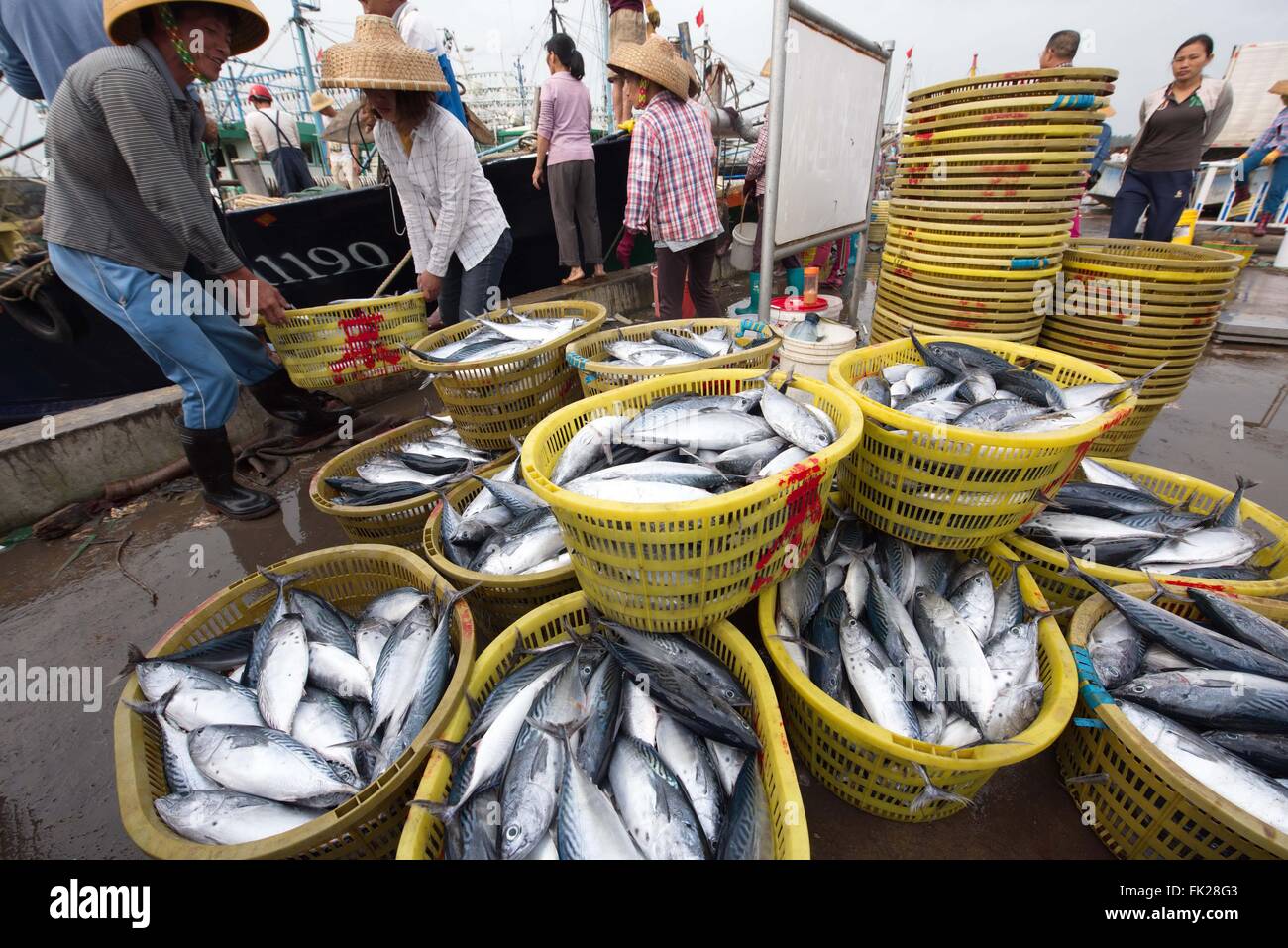 Qionghai, China's Hainan Province. 6th Mar, 2016. Fishermen carry ...