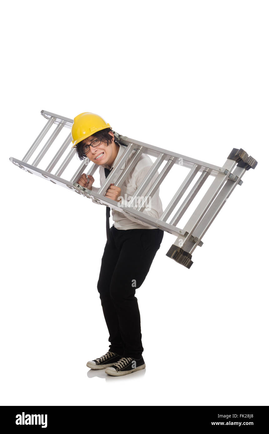 Construction worker in funny concept on white Stock Photo - Alamy