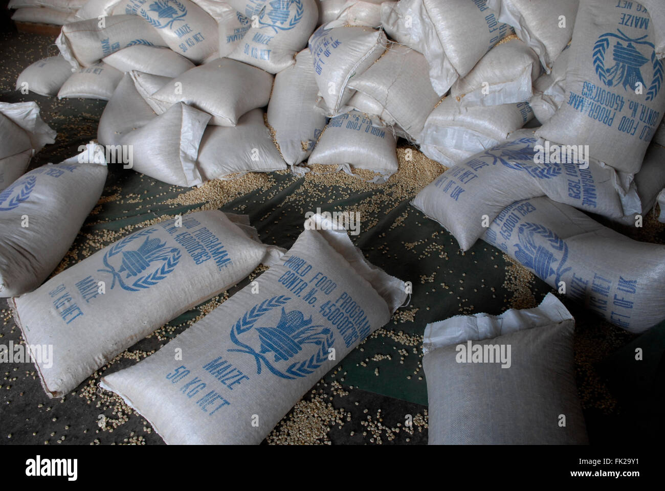 Large sacks of corn soya blend at a logistics center of the World Food ...