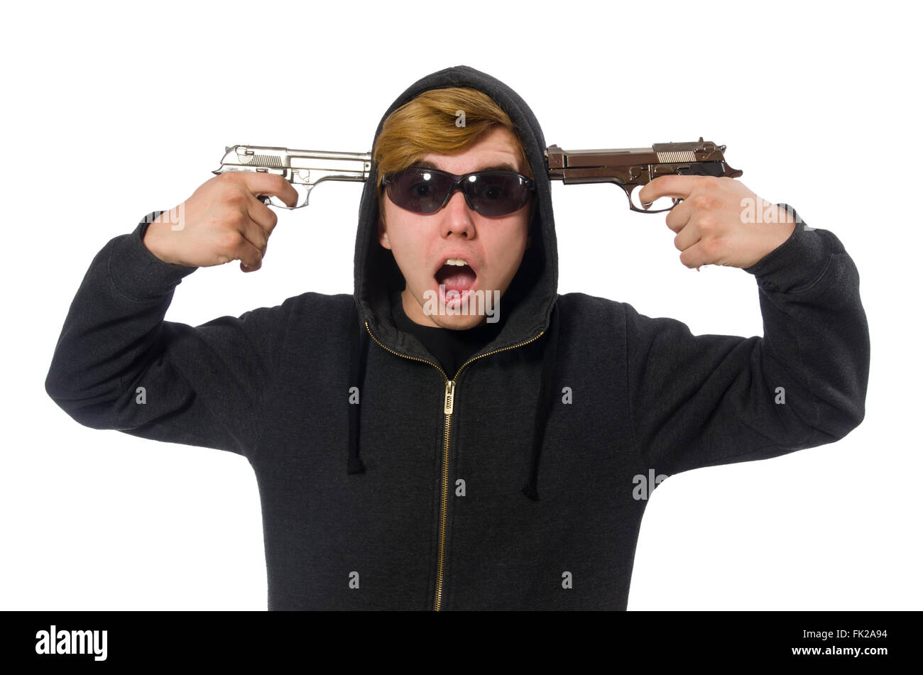 Aggressive man with gun isolated on white Stock Photo - Alamy