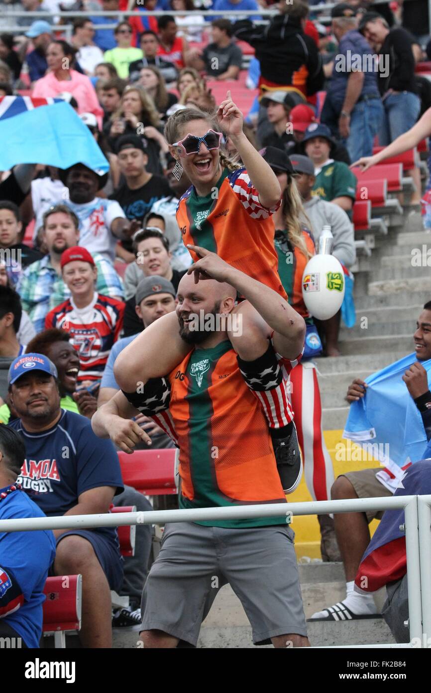 Las Vegas, NV, USA. 5th Mar, 2016. Rugby fan on shoulders in attendance ...