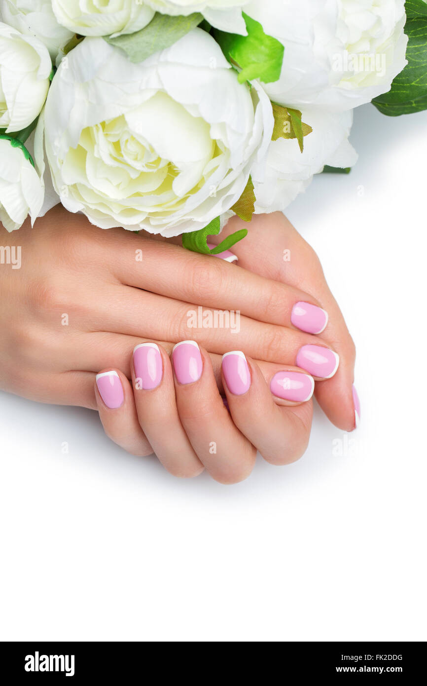Woman hands with french manicure Stock Photo - Alamy