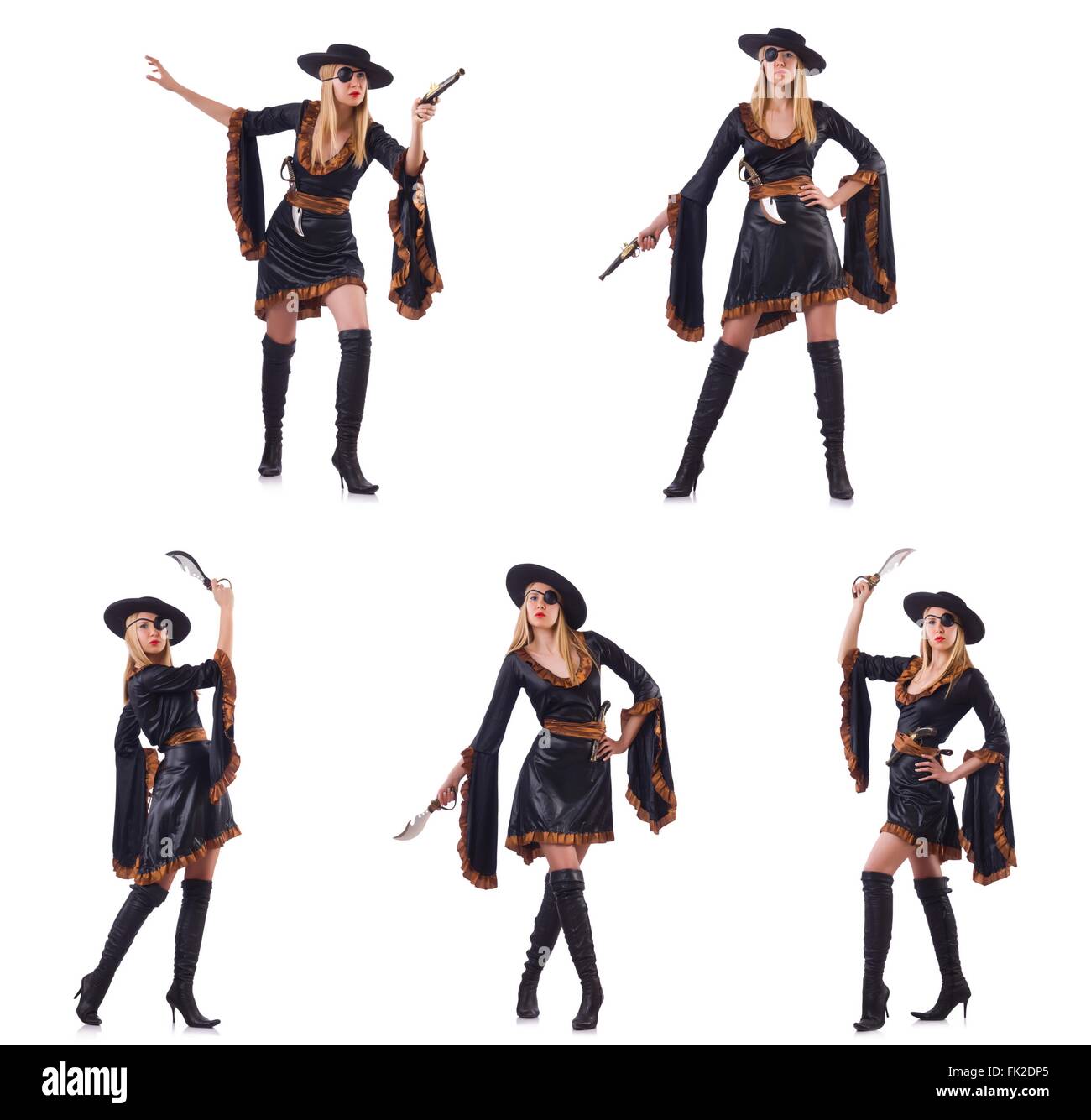 Woman pirate in various poses on white Stock Photo - Alamy