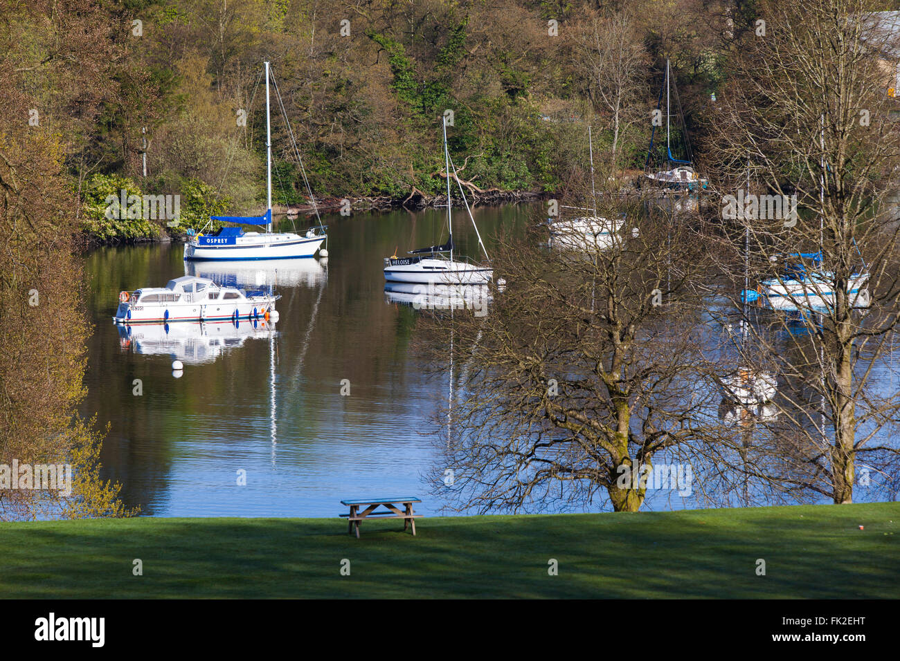 A view across Lake Windermere from Fell Foot park at the south end of ...