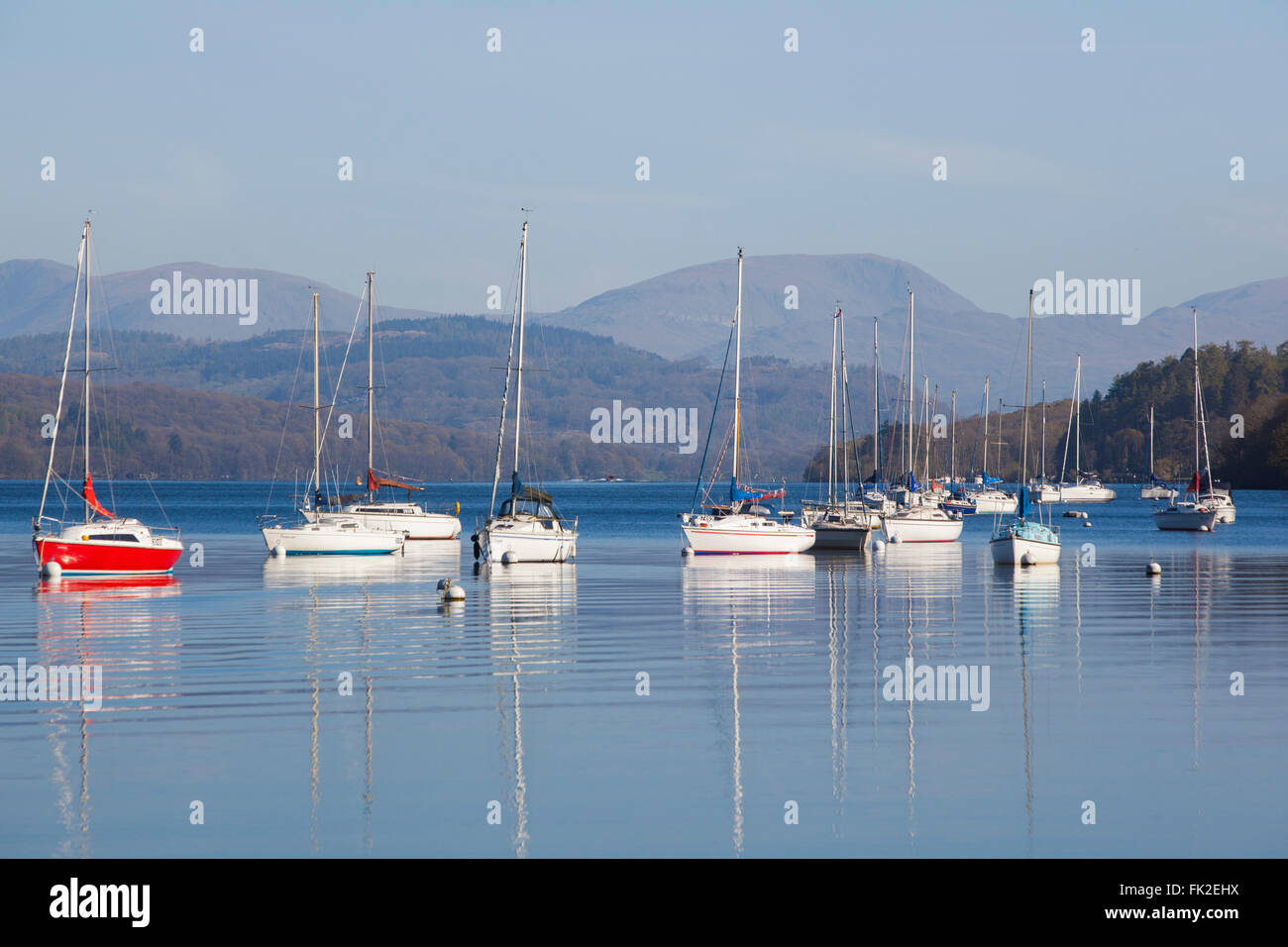A view across Lake Windermere from Fell Foot park at the south end of ...