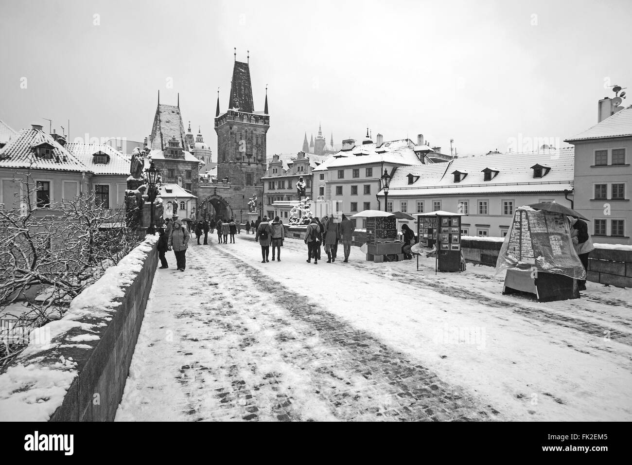 Winter Prague Charles Bridge Snow High Resolution Stock Photography and ...