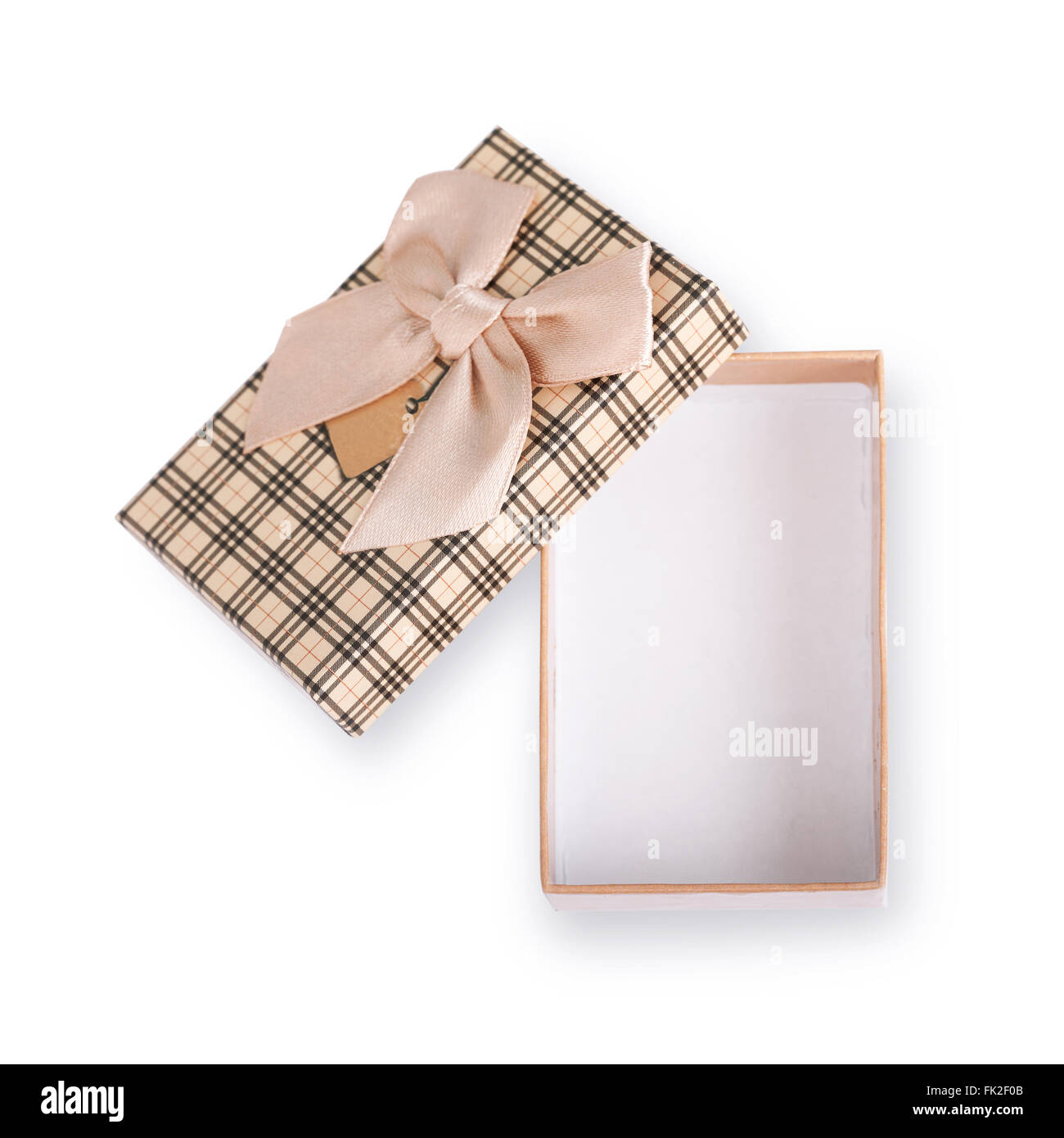 Open empty gift box and bow. Isolated Stock Photo - Alamy