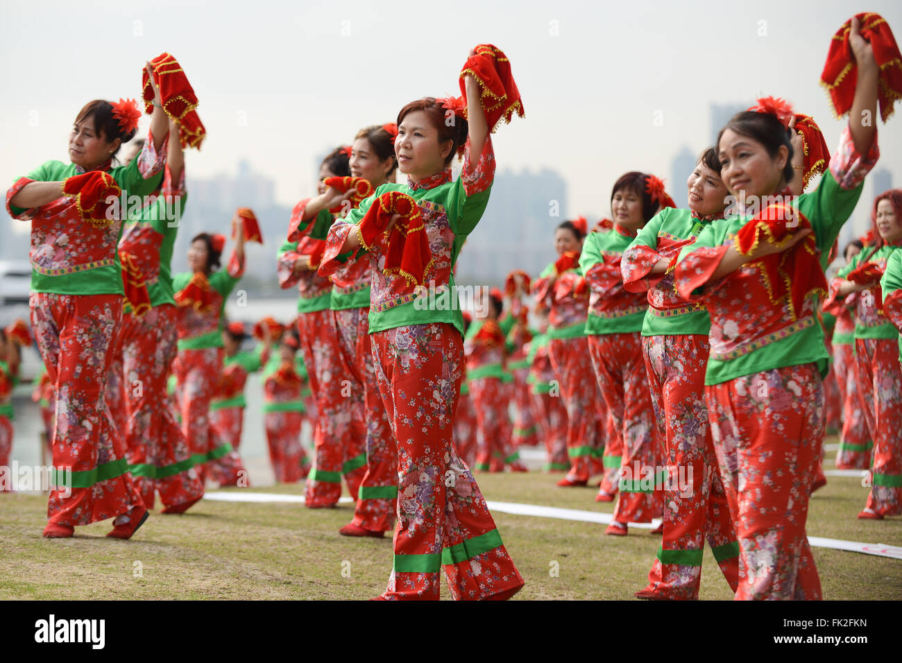 Hong Kong. 6th Mar, 2016. Women perform yangge dance during an attempt ...