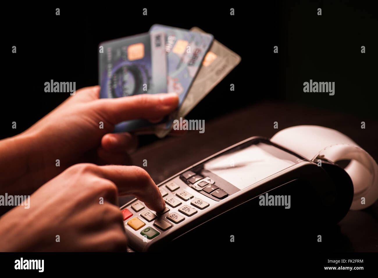 Color image of a POS and credit cards Stock Photo - Alamy