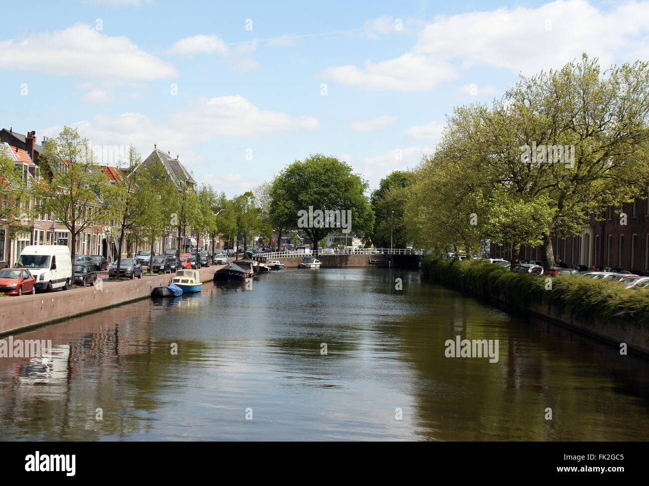 Haarlem. May-15-2014. River Spaarne in the city of Haarlem. The ...