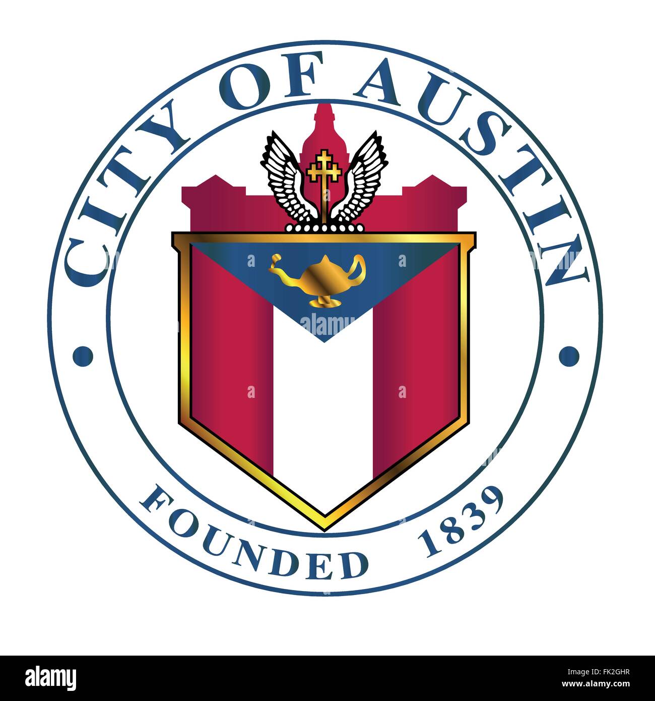 The seal of the Texan city of Austin over a white background Stock ...
