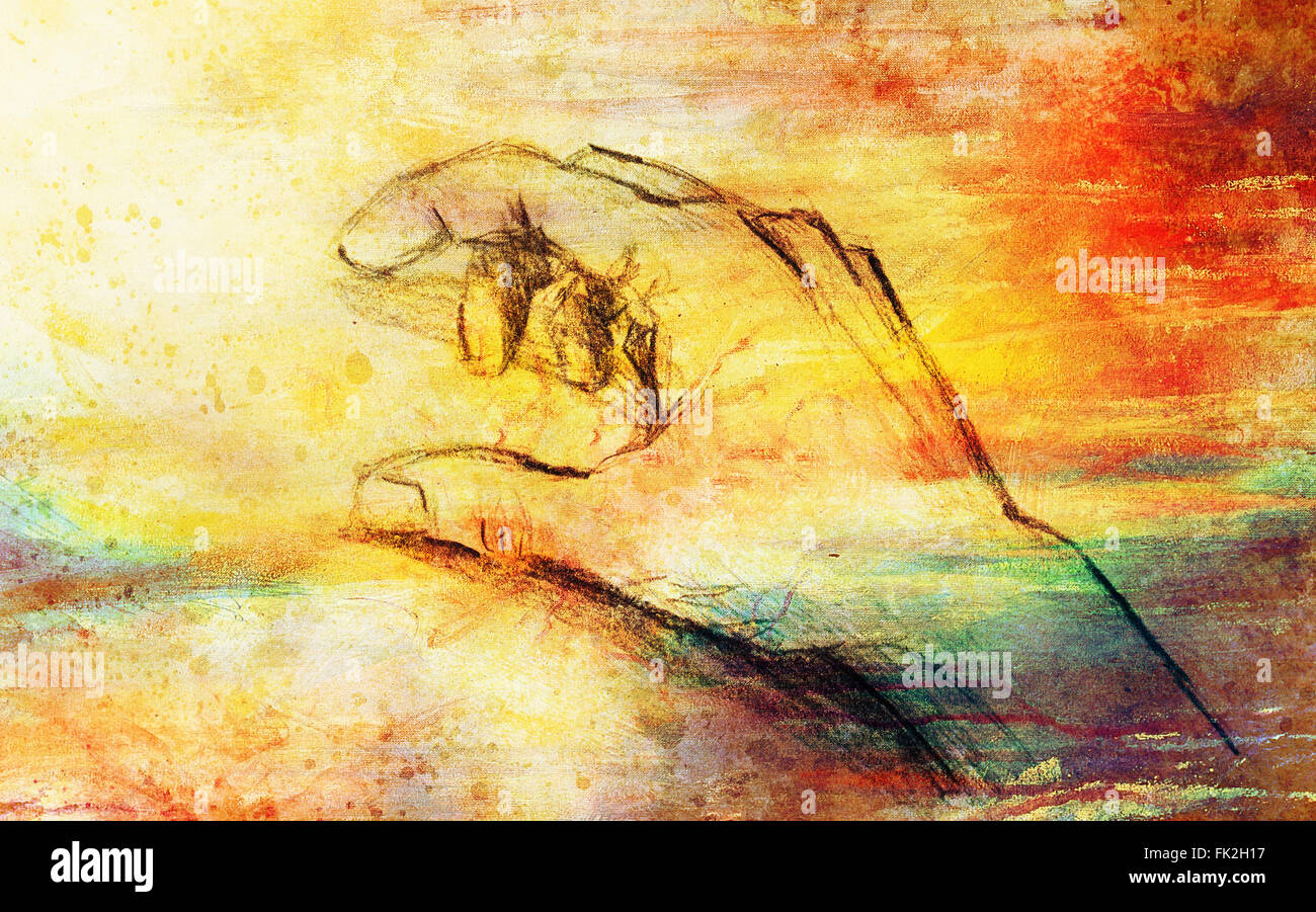 Drawing hand, pencil sketch on paper, sepia and vintage effect Stock ...