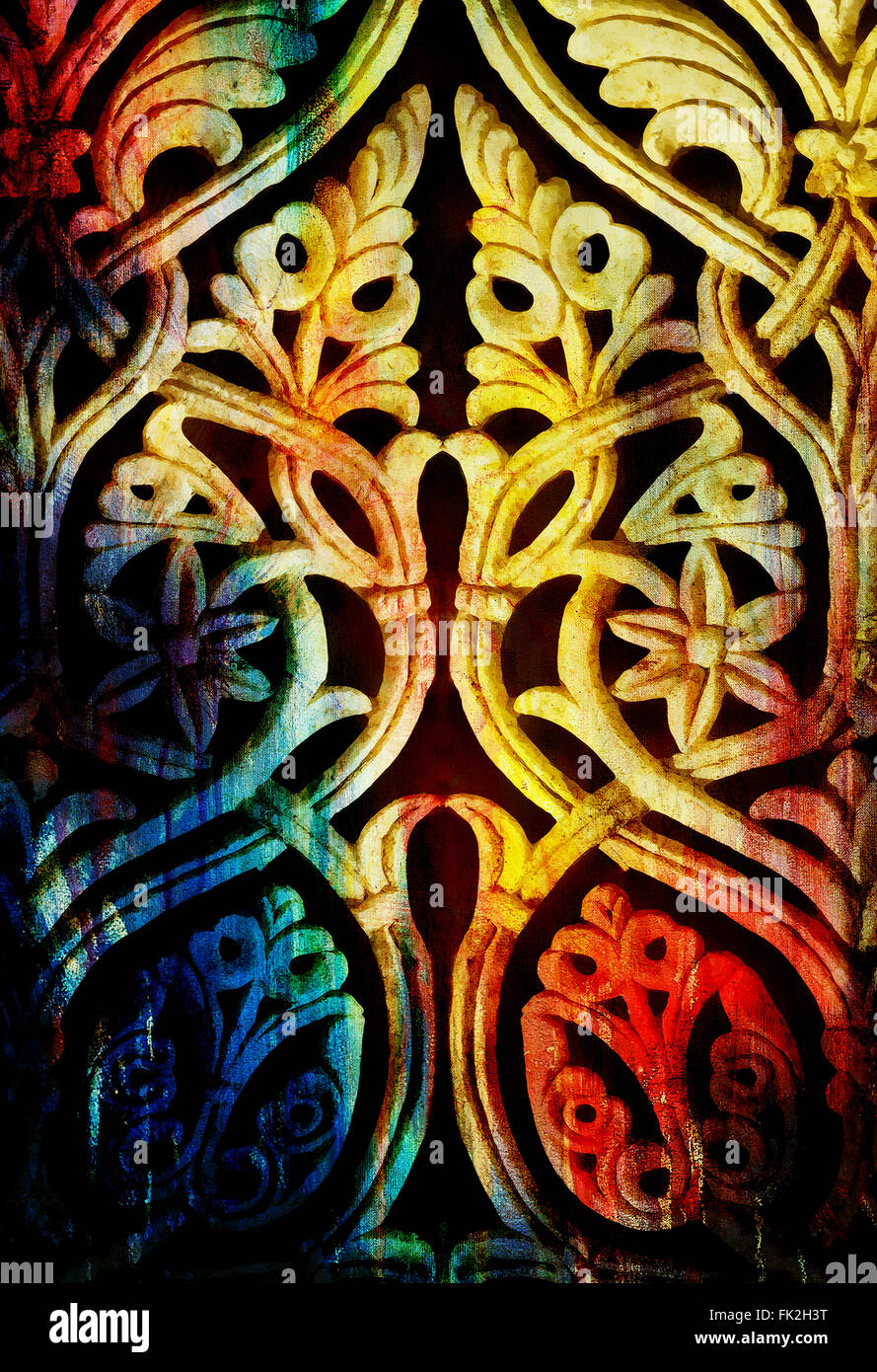 floral pattern with ancient and oriental elements. Computer collage ...