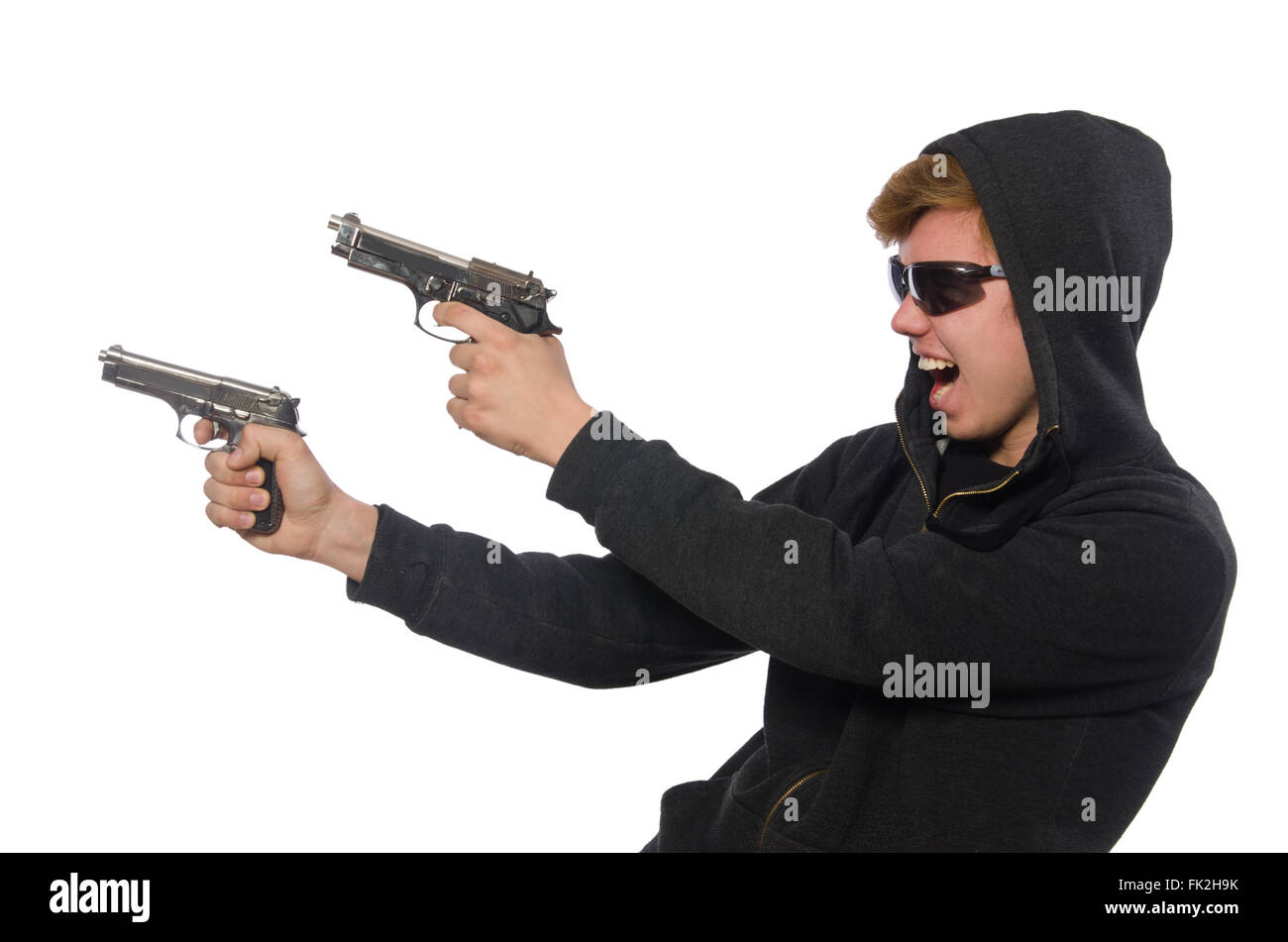 Aggressive man with gun isolated on white Stock Photo - Alamy