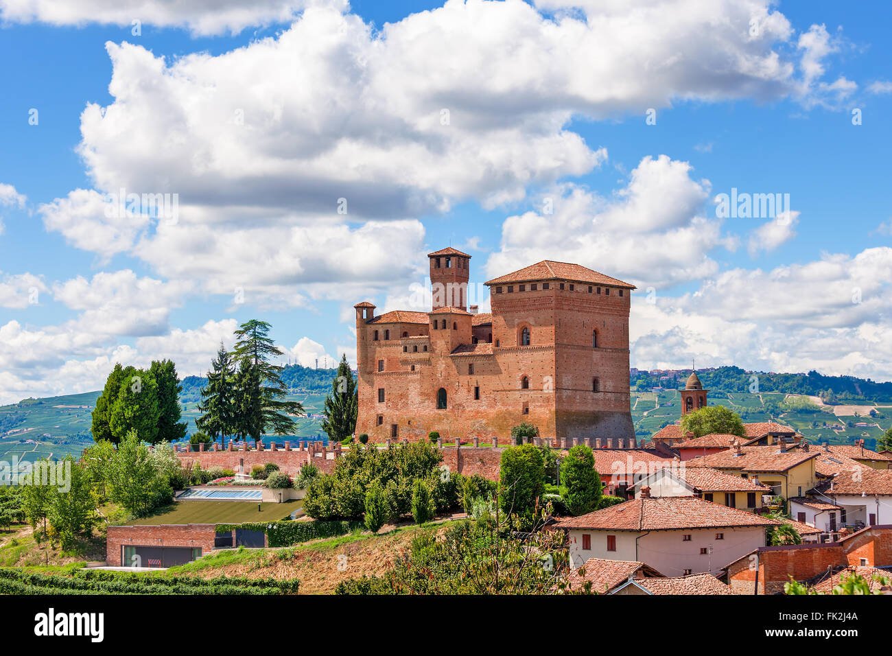 Old medieval castle in town of Grinzane Cavour in Piedmont, Northern ...