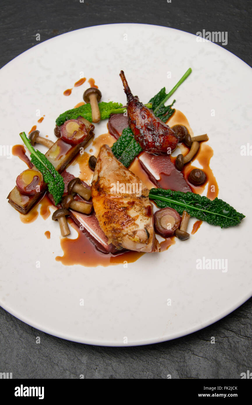 Roasted reg legged partridge,potato and fig terrine, choucroute of ...