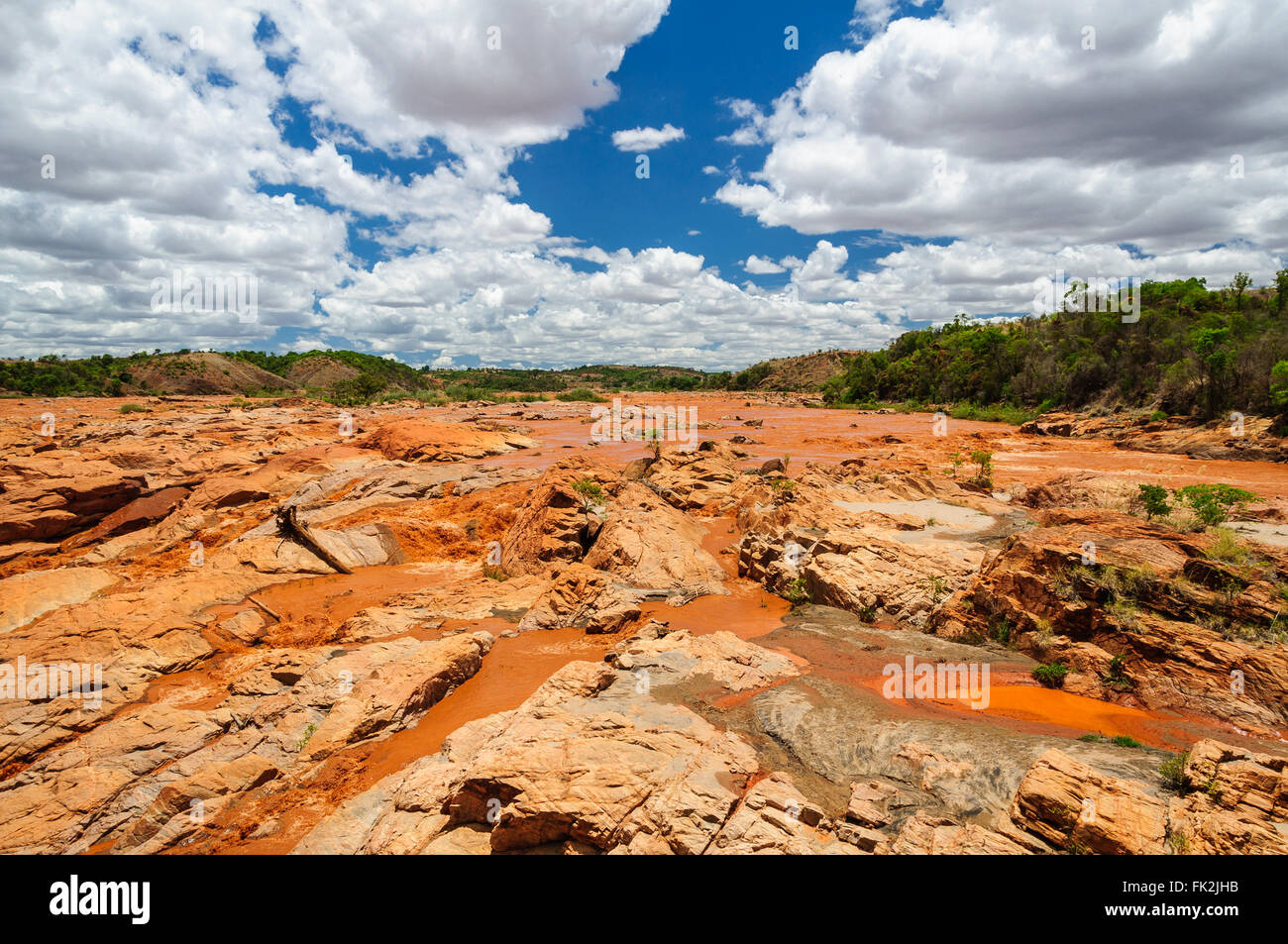Betsiboka River rapids in rain season with red sediments, Madagascar ...