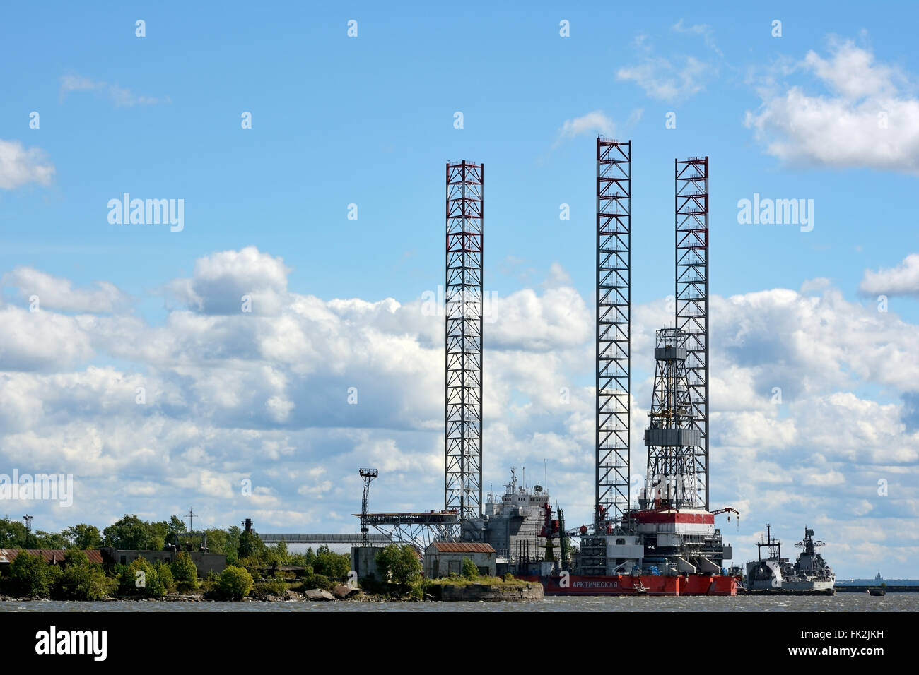 Kronstadt, a floating drilling platform "Arctic" at the repair berth ...