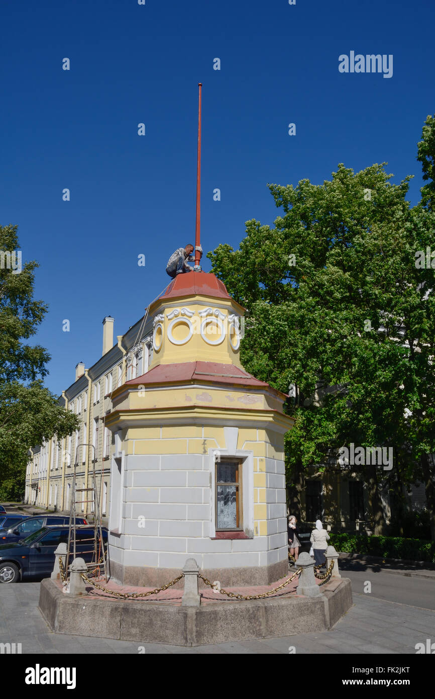 The building of a tide-gauge in Kronstadt seamark Stock Photo - Alamy