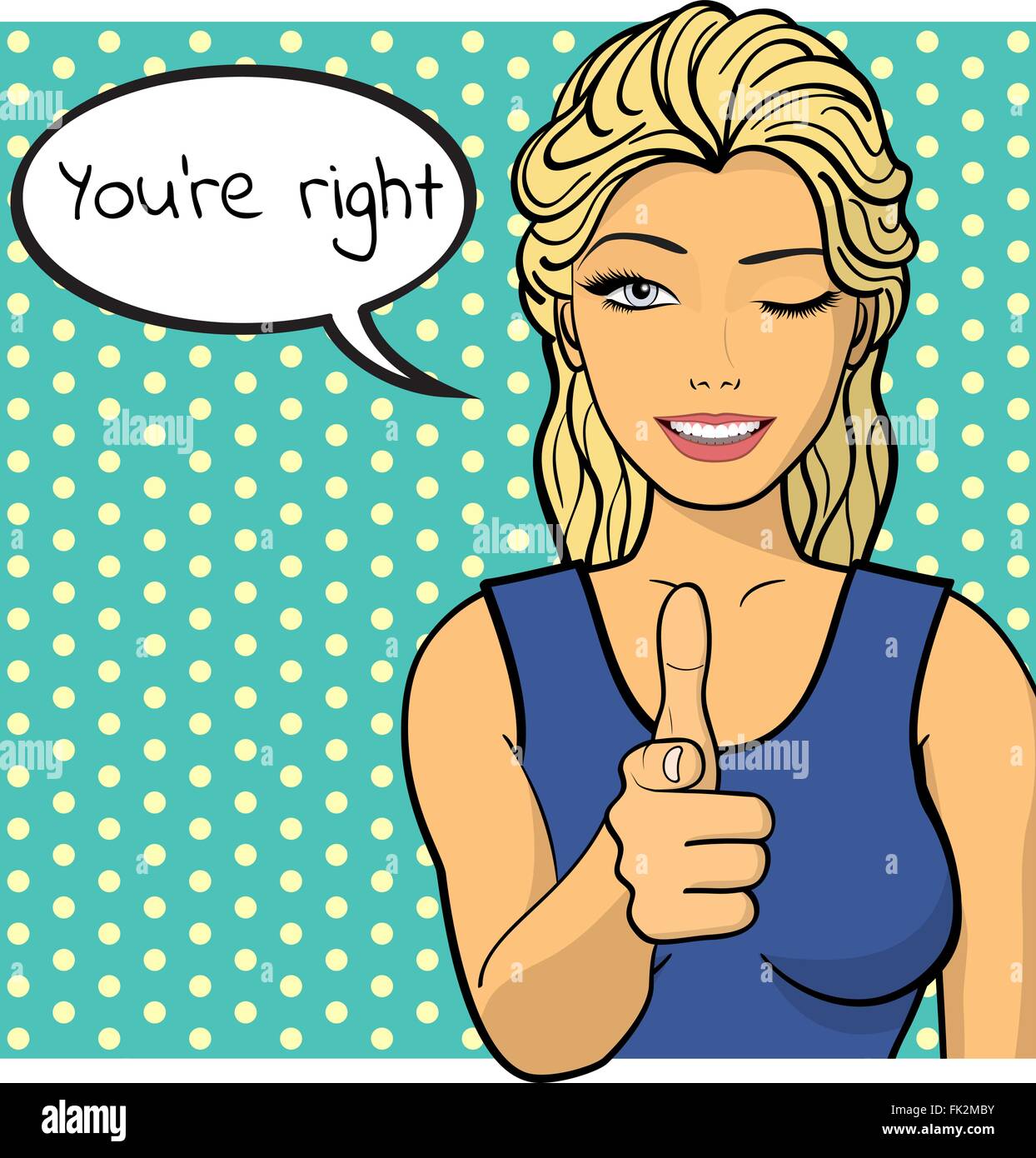 Young woman, lady shows you're right sign. Comics style Stock Vector ...