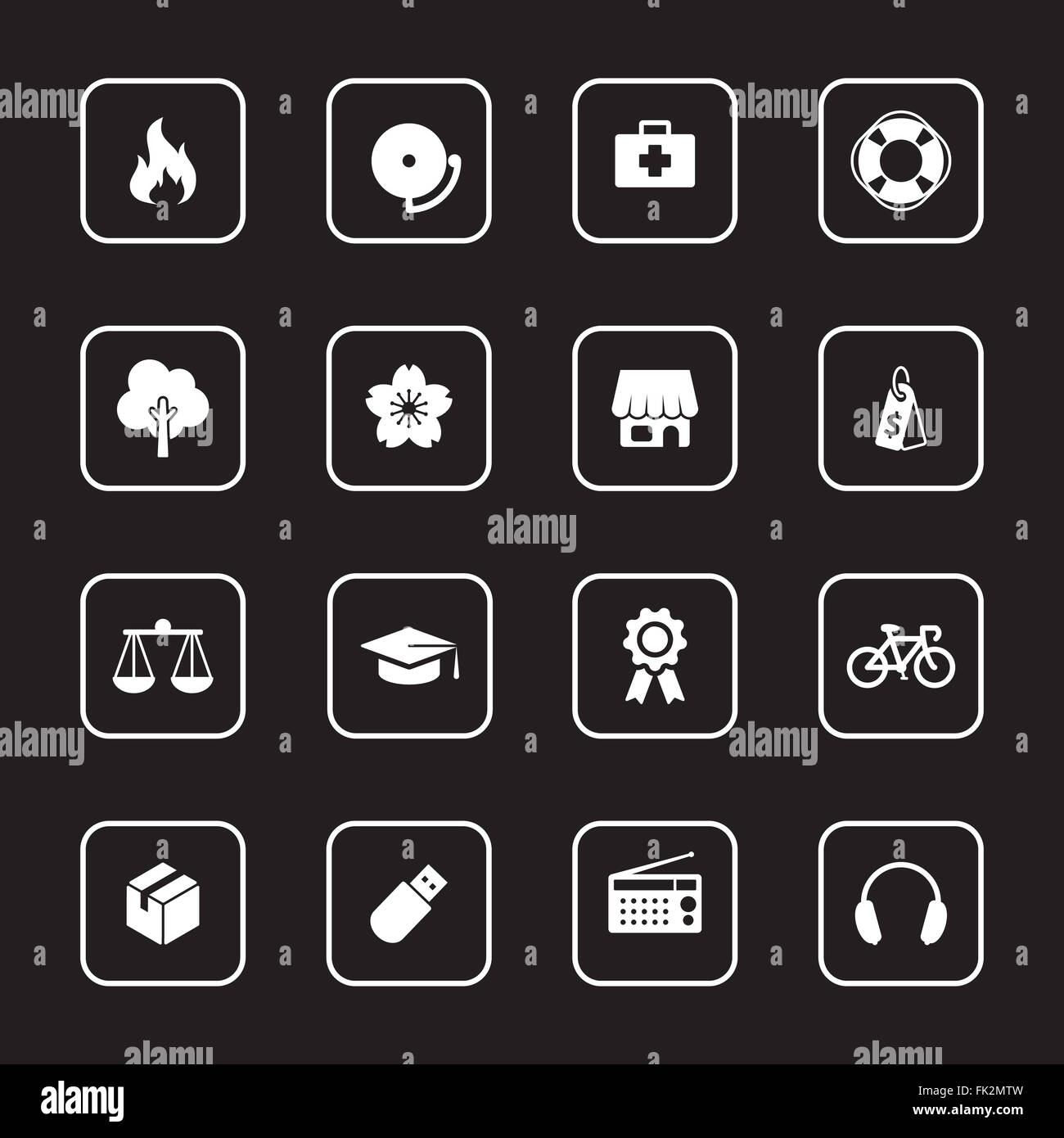 [JPEG] white flat miscellaneous icon set with rounded rectangle frame ...