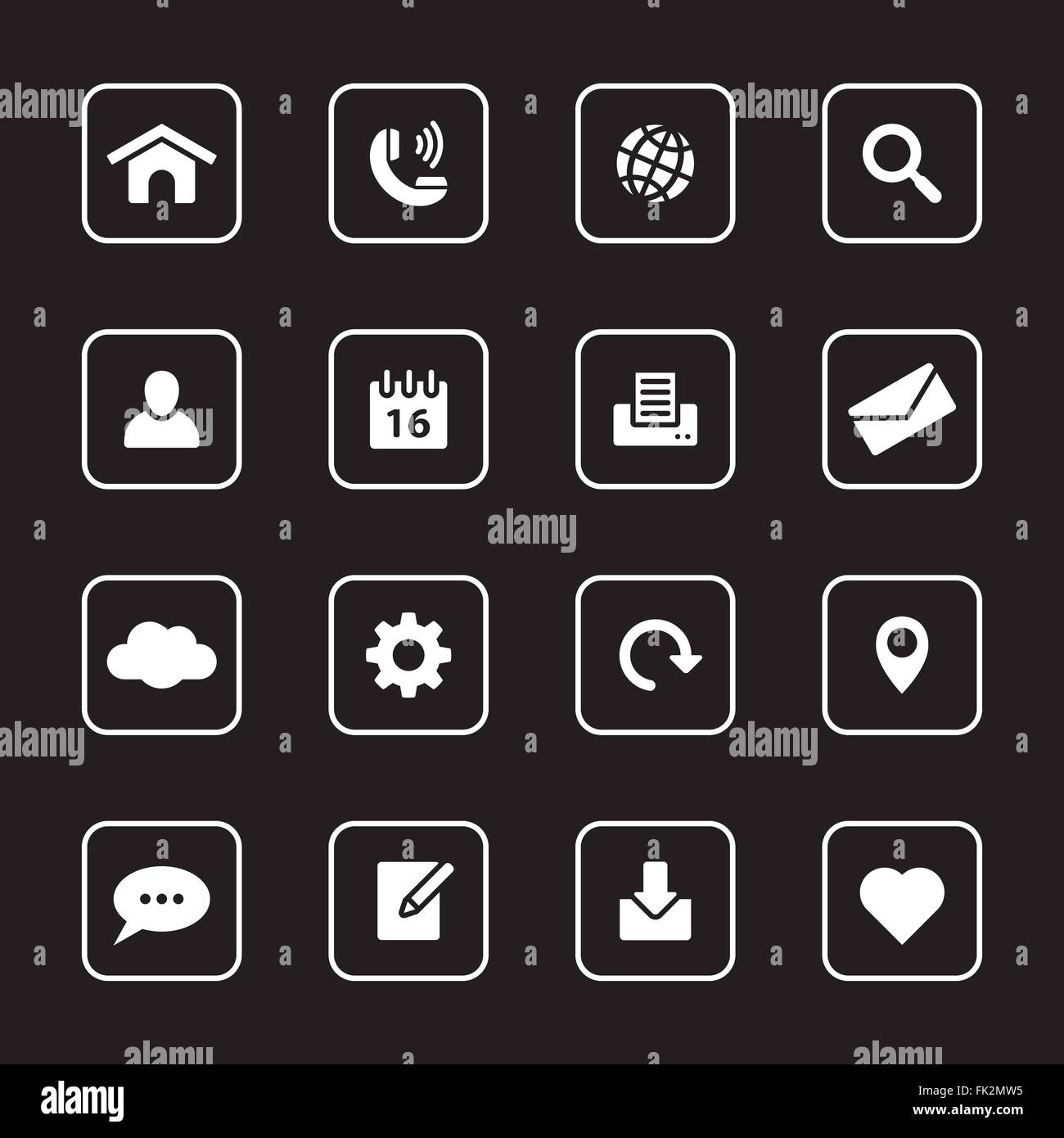 [JPEG] white flat web and technology icon set with rounded rectangle ...