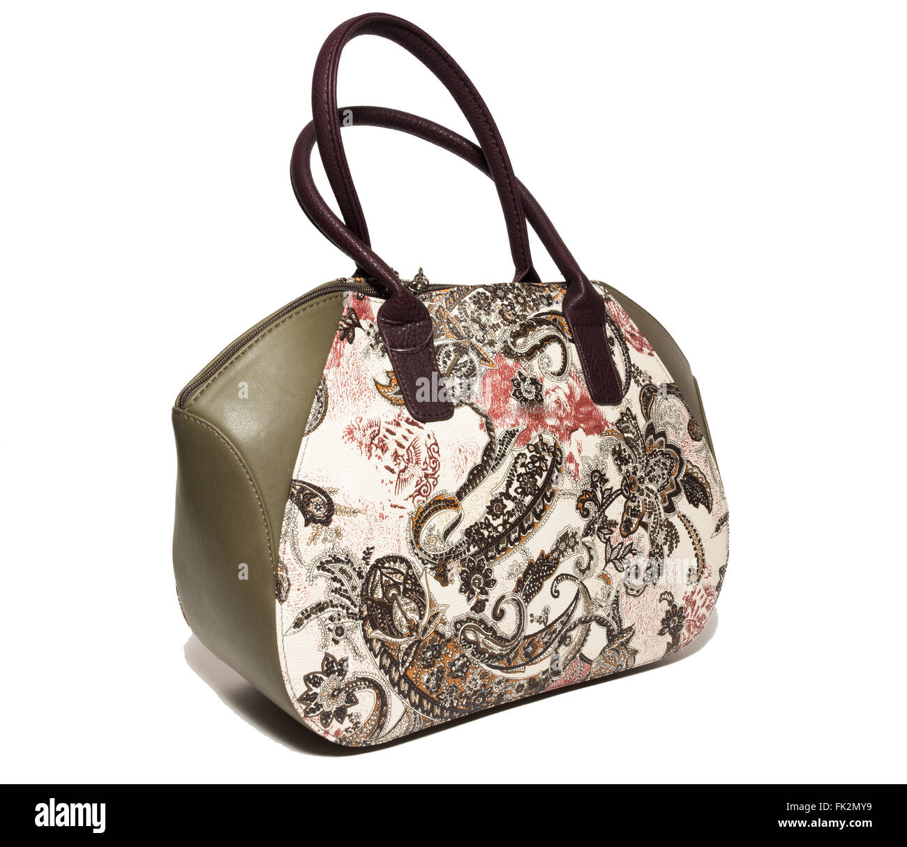 The photograph shows a female handbag on a white background Stock Photo ...