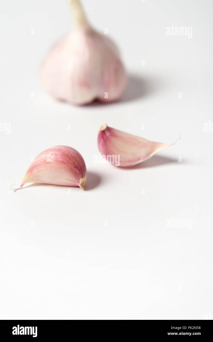 Fresh Garlic With Two Cloves On White Background Stock Photo - Alamy