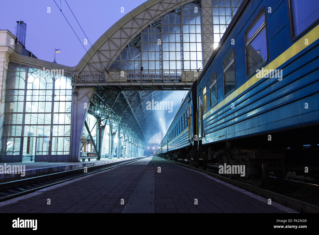 The train on the platform of railroad station in Lviv , Ukraine Stock ...