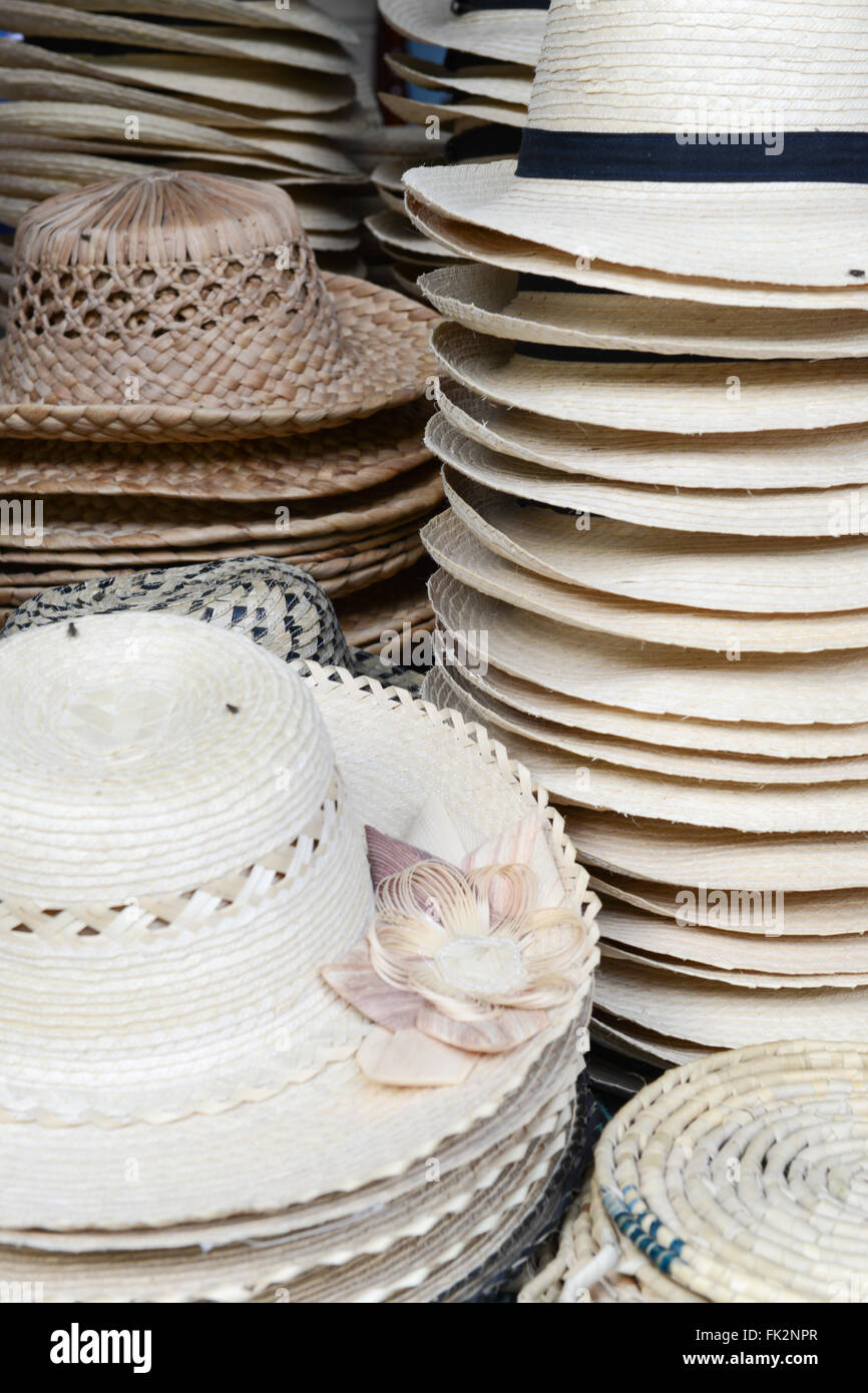 Straw hats on a shop at Trinidad. Cuban typical souvenir, straw ...