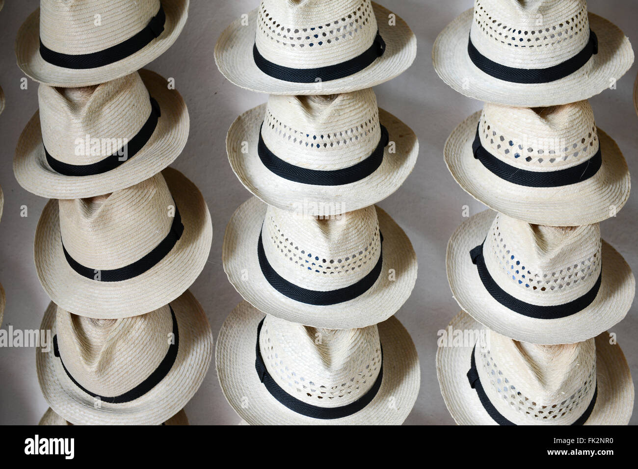 Straw hats on a shop at Trinidad. Cuban typical souvenir, straw ...