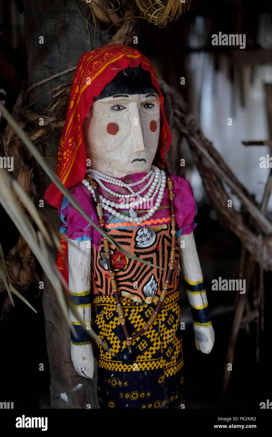 A carved wooden figure depicting a Kuna native woman in Carti Sugtupu ...