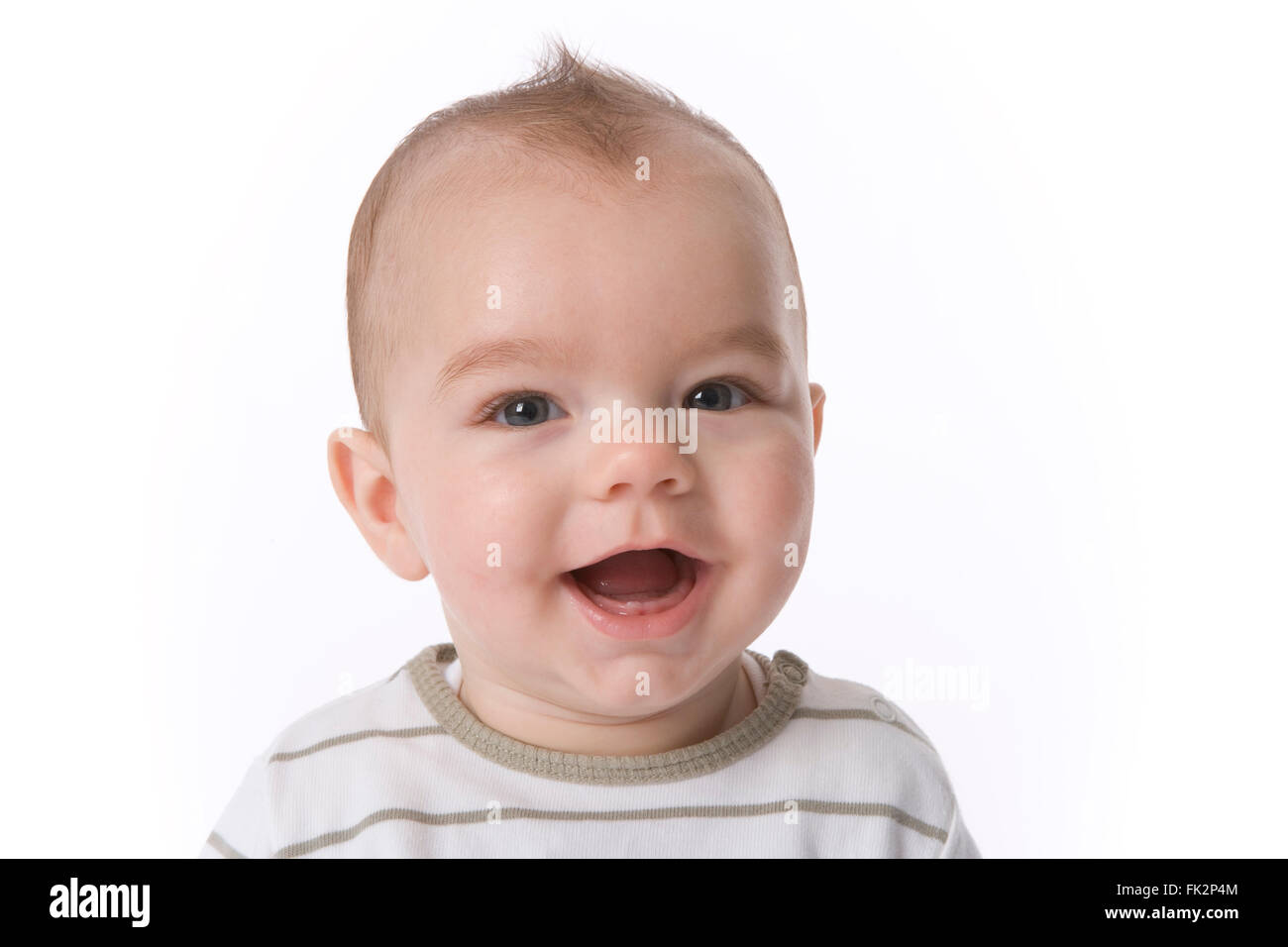 Portrait Of A Happy Baby Boy With Two Teeth on white background Stock ...