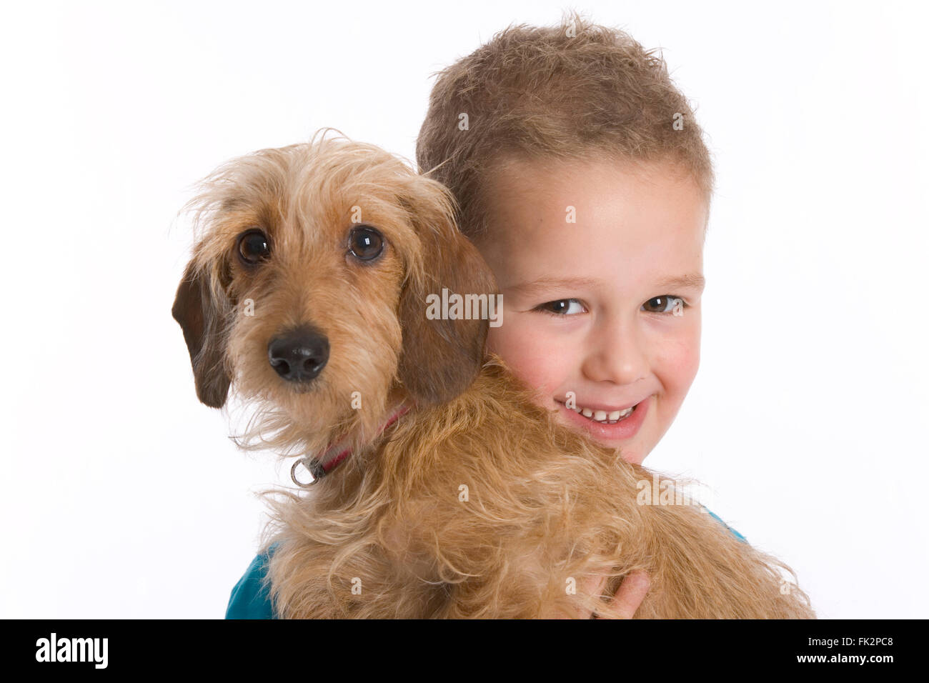 Portrait Of A Little Boy With His Pet Dog on white background Stock ...