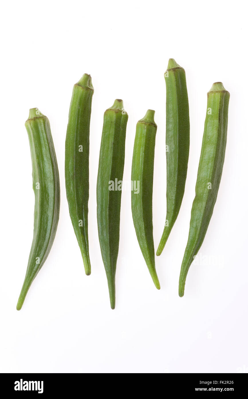 Fresh green Okras On White Background Stock Photo - Alamy