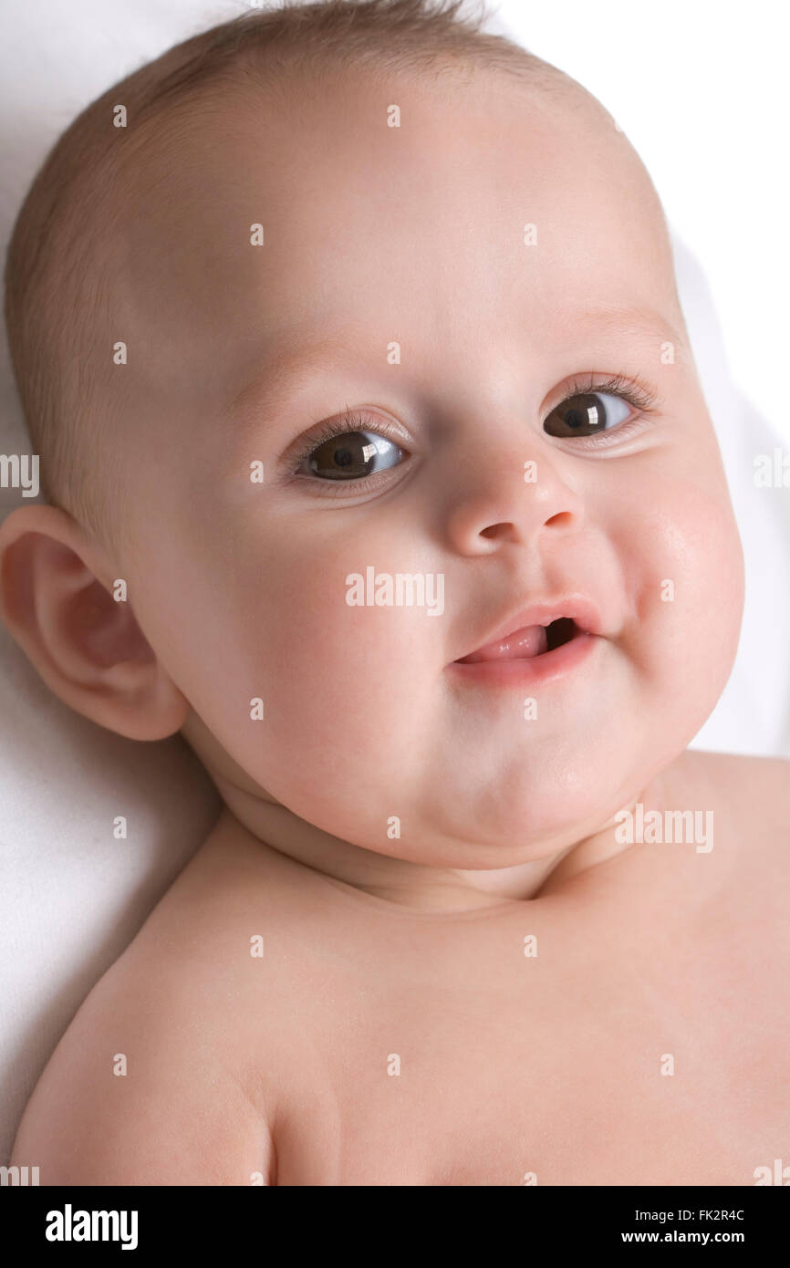 Portrait of a cute baby girl on white background Stock Photo - Alamy