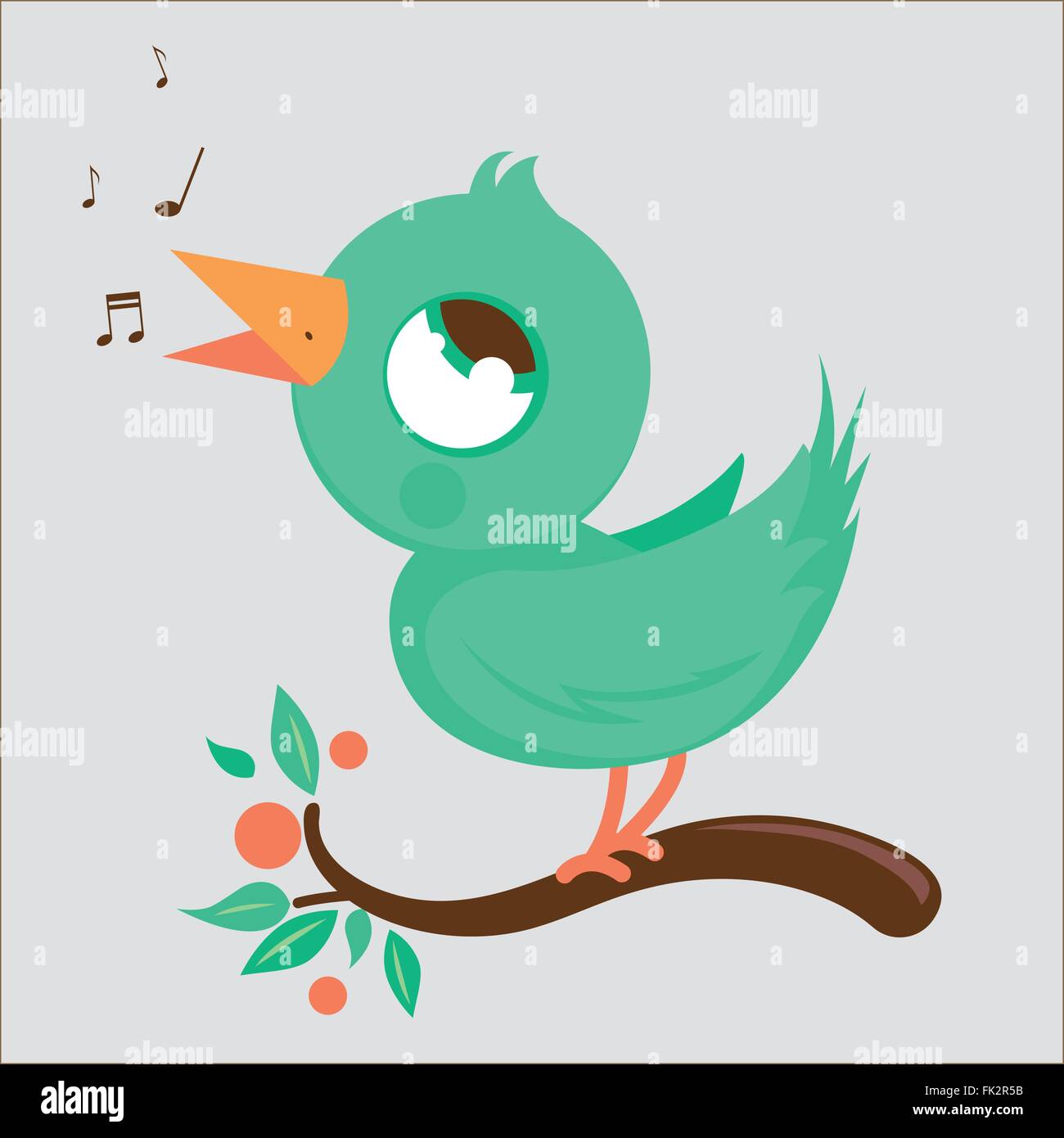 Cute bird singing on a tree branch. Happy springtime songbird in nature ...