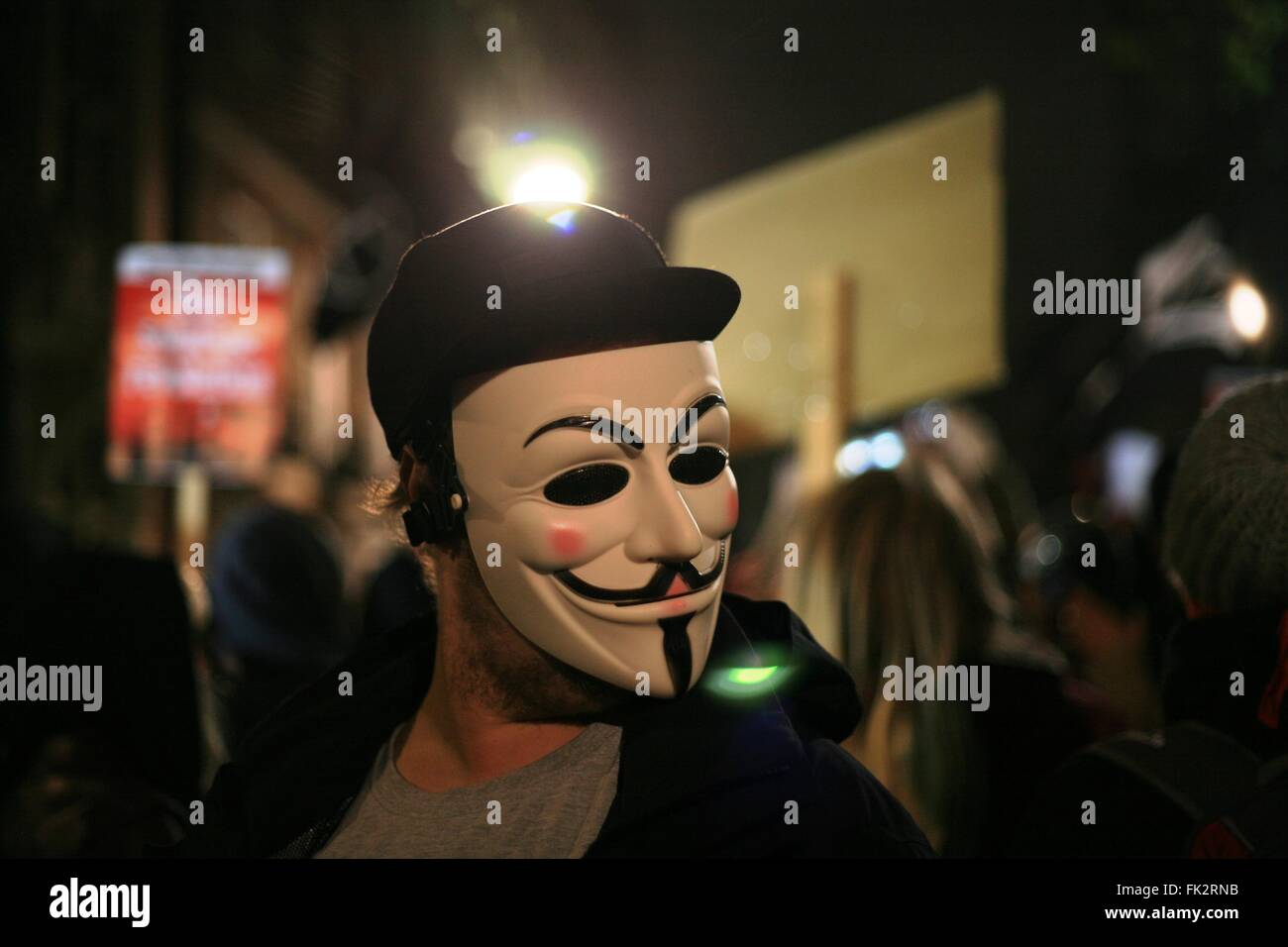 A demonstrator in mask, The Million Mask March, London, UK Stock Photo ...