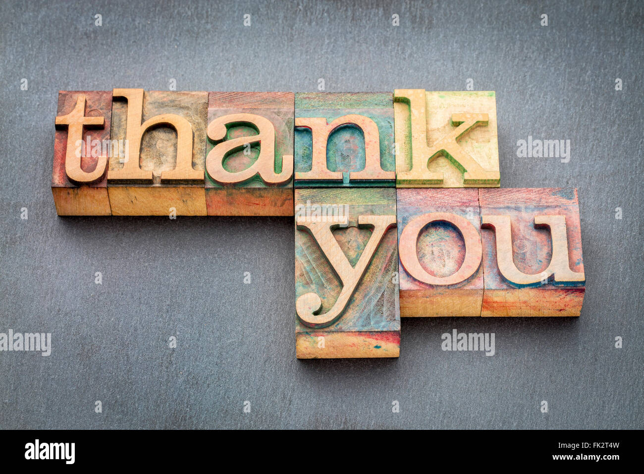 thank you phrase in vintage letterpress wood type blocks stained by ...