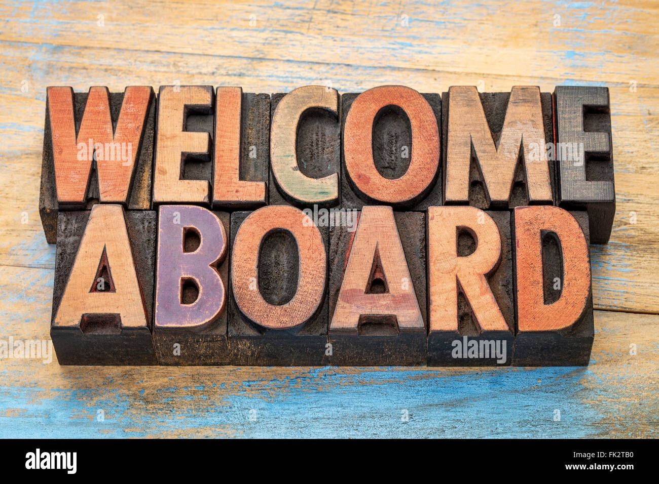 welcome aboard sign in vintage letterpress wood type blocks stained by ...