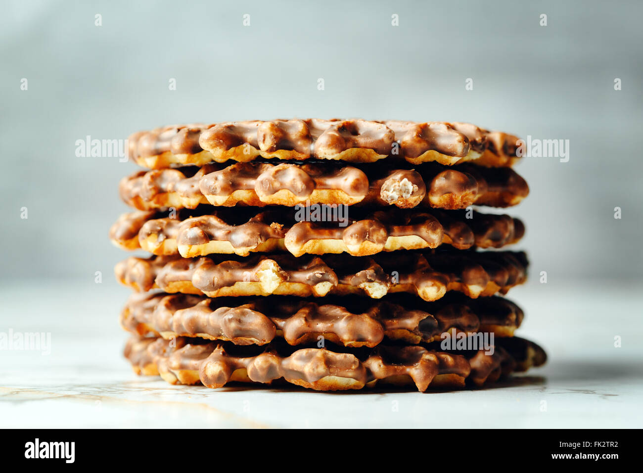 Heap of Homemade Waffles Close Up Side View on Grey Background ...