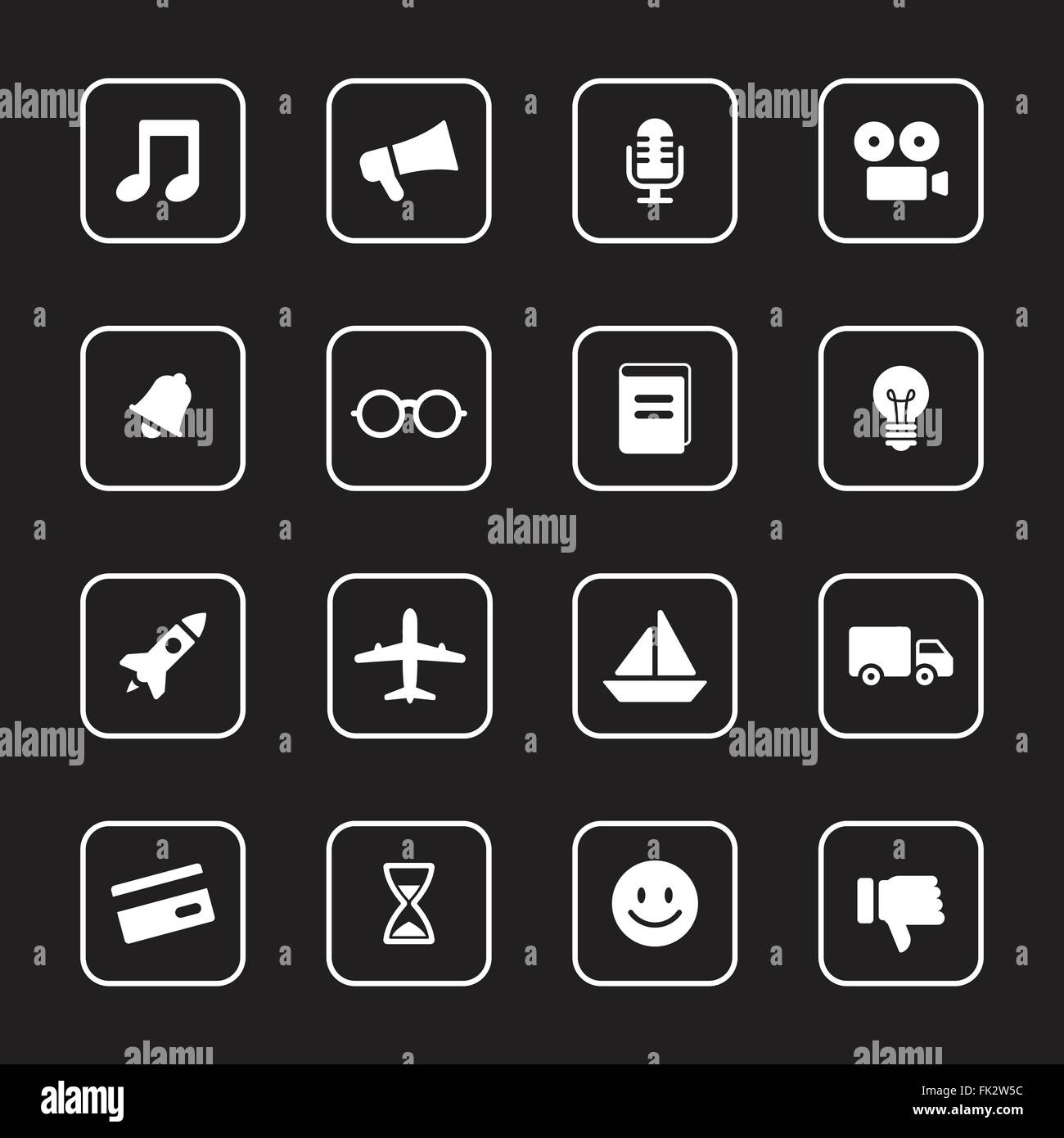 [EPS10] white flat icon set 5 with rounded rectangle frame for web ...