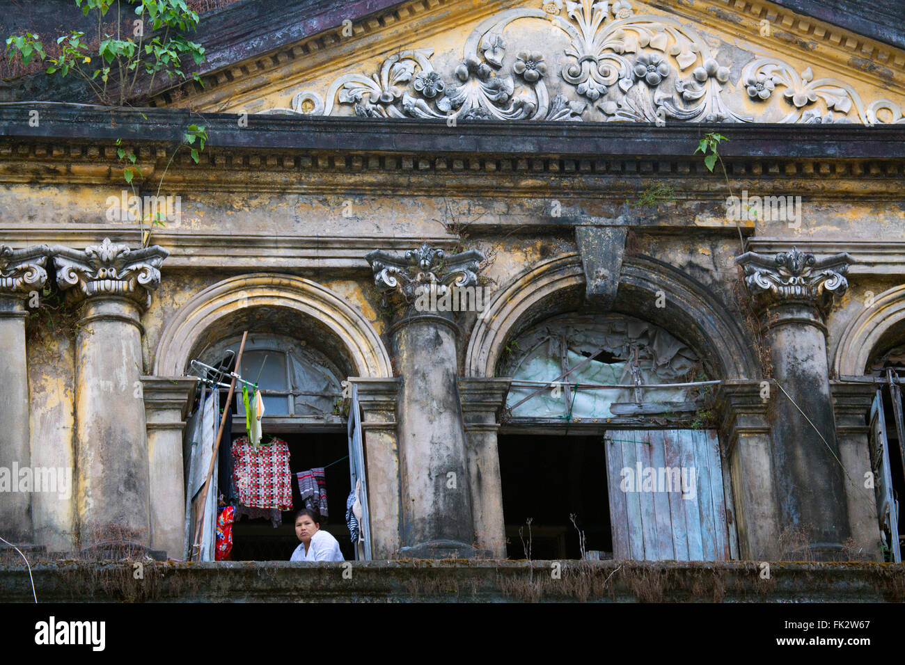 Asia, Southeast Asia, Myanmar, Yangon, old British colonial building in ...